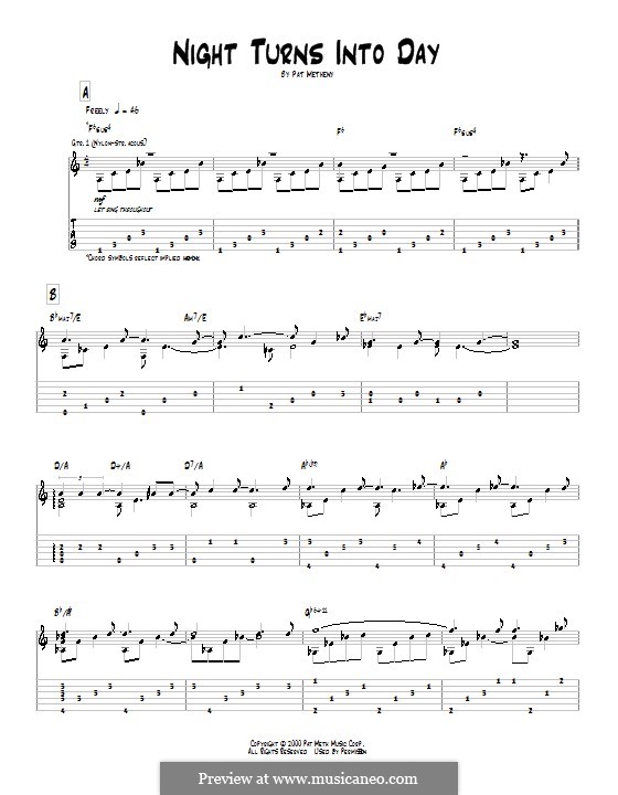 Night Turns Into Day by P. Metheny - sheet music on MusicaNeo