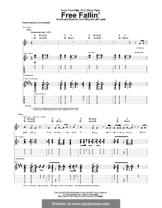 Free Fallin' by J. Lynne - sheet music on MusicaNeo