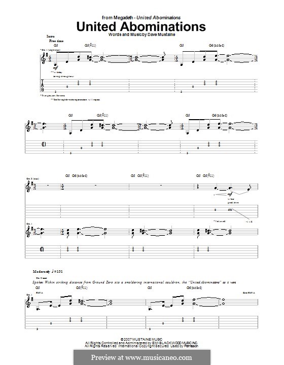 United Abominations (Megadeth) by D. Mustaine - sheet music on MusicaNeo