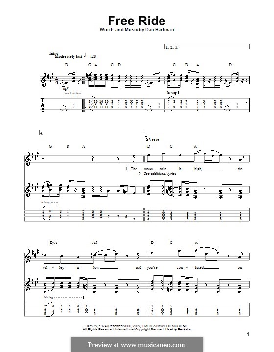 Free Ride (Edgar Winter Group) by D. Hartman - sheet music on MusicaNeo