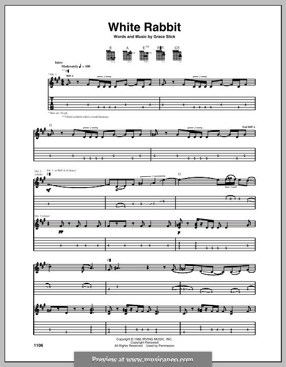 White Rabbit (Jefferson Airplane) by G. Slick - sheet music on MusicaNeo