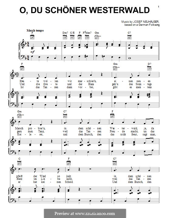O, du schöner Westerwald by folklore - sheet music on MusicaNeo