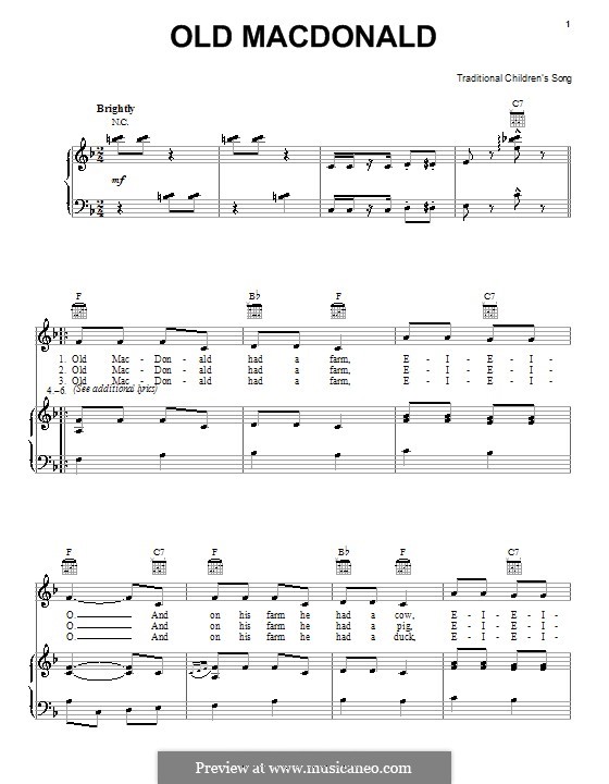 Old MacDonald Had a Farm by folklore - sheet music on MusicaNeo
