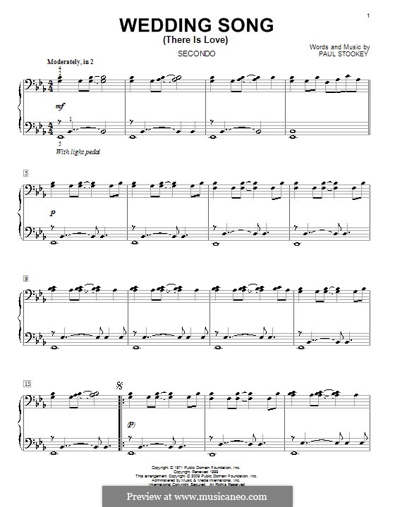 Wedding Song (There Is Love) by P. Stookey - sheet music on MusicaNeo