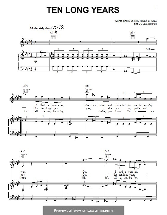 Ten Long Years by J. Bihari, R.B. King - sheet music on MusicaNeo
