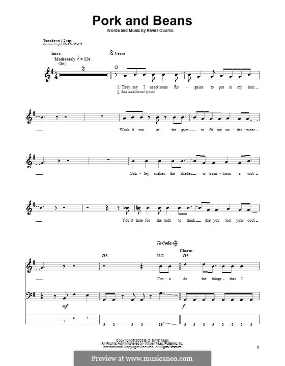 Pork And Beans Weezer By R Cuomo Sheet Music On Musicaneo