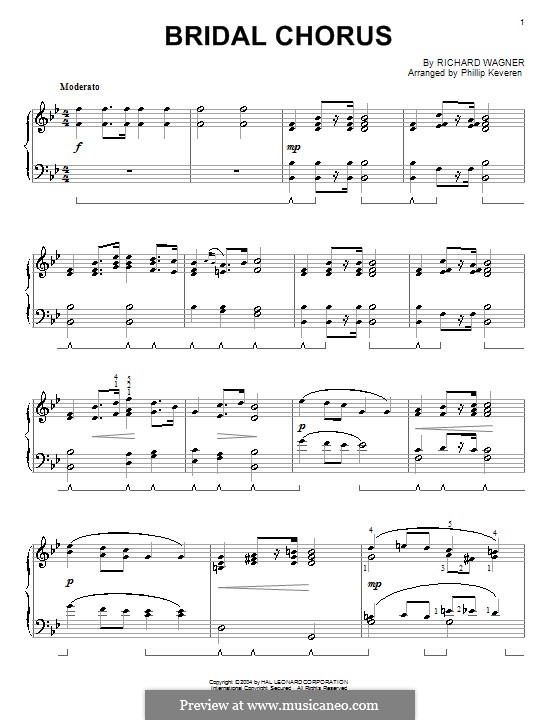 Bridal Chorus, for Piano (Lohengrin, WWV 75) by R. Wagner on MusicaNeo