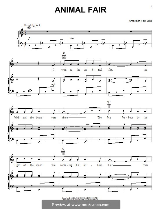 Animal Fair by folklore - sheet music on MusicaNeo