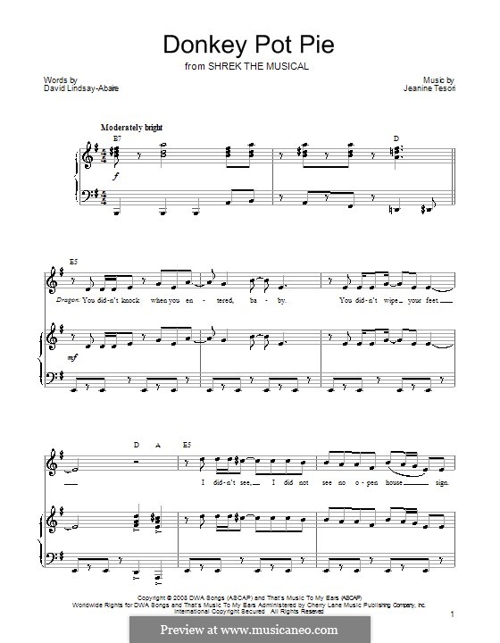 Donkey Pot Pie (Shrek the Musical) by J. Tesori - sheet music on MusicaNeo