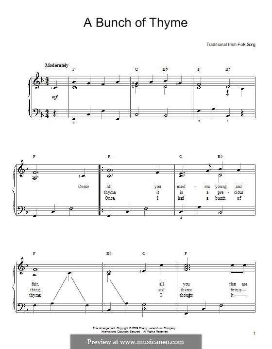 A Bunch of Thyme by folklore - sheet music on MusicaNeo