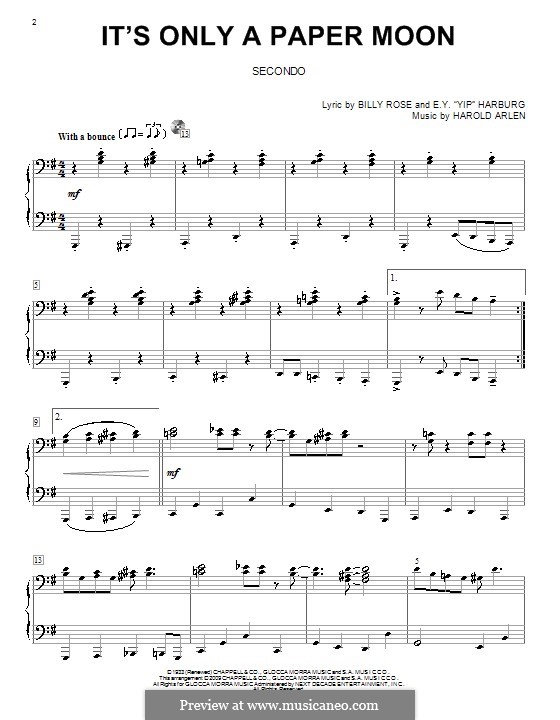 It's Only a Paper Moon by H. Arlen - sheet music on MusicaNeo
