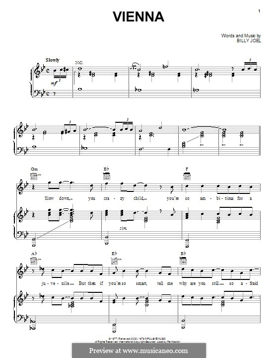 Vienna by B. Joel - sheet music on MusicaNeo