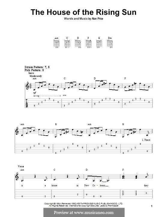 The House of the Rising Sun by A. Price - sheet music on MusicaNeo