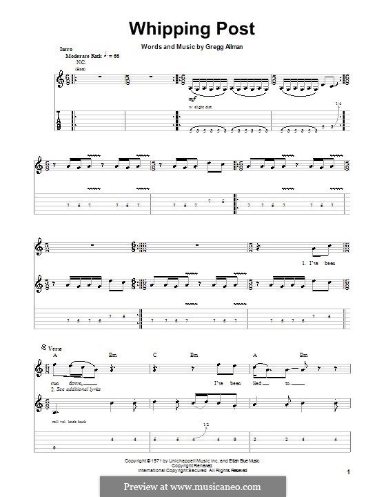 Whipping Post (The Allman Brothers Band) by G. Allman on MusicaNeo