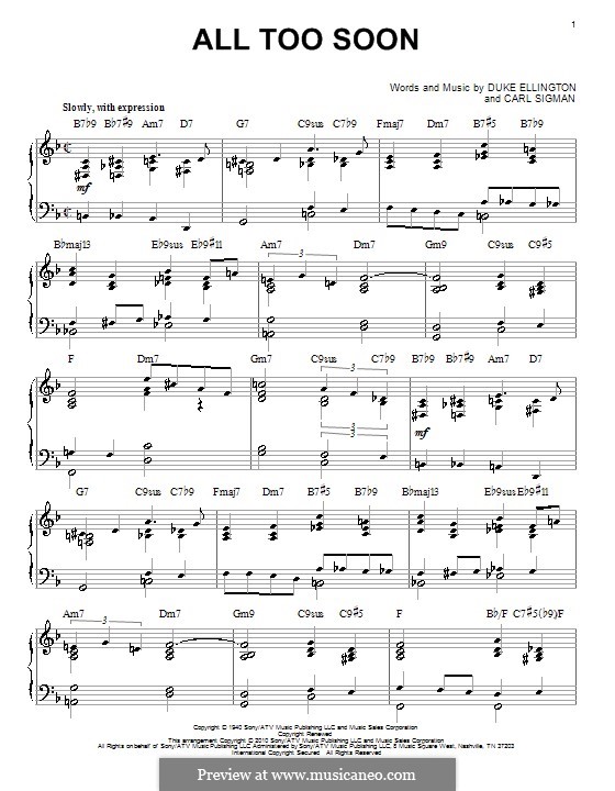 All Too Soon (Duke Ellington) by C. Sigman - sheet music on MusicaNeo