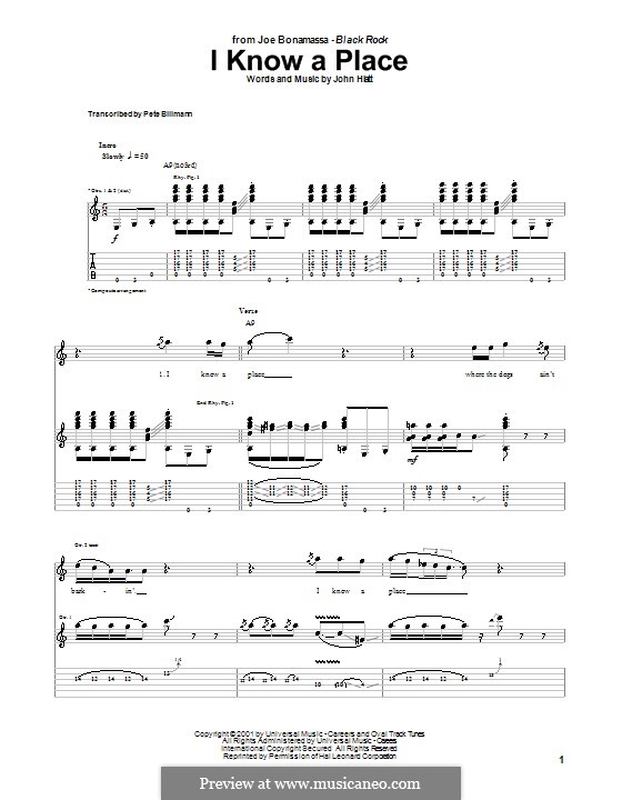 I Know a Place by J. Hiatt - sheet music on MusicaNeo