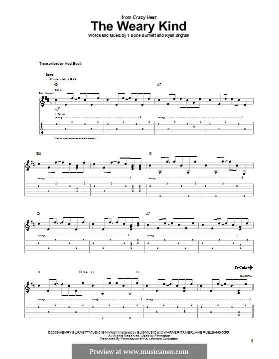 The Weary Kind by R. Bingham - sheet music on MusicaNeo