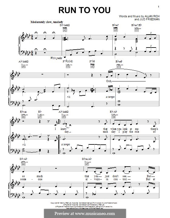 Run to You (Whitney Houston) by A. Rich, J. Friedman on MusicaNeo