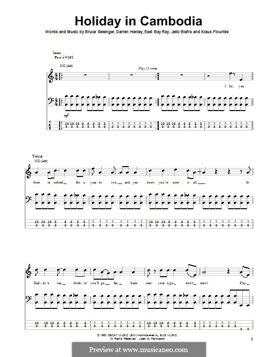 Holiday in Cambodia (The Dead Kennedys) by B. Slesinger, D. Henley, E.B ...