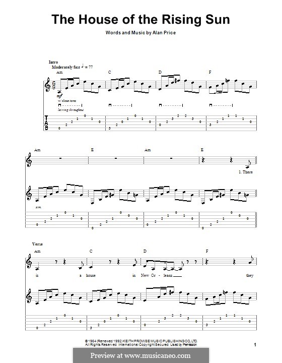 The House of the Rising Sun by A. Price - sheet music on MusicaNeo