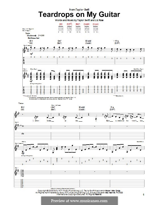 Teardrops on My Guitar by L. Rose, T. Swift - sheet music on MusicaNeo