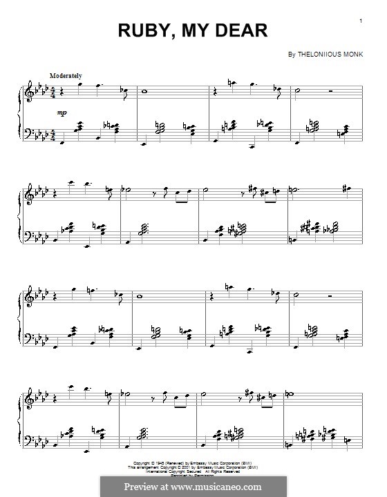 Ruby, My Dear by T. Monk - sheet music on MusicaNeo