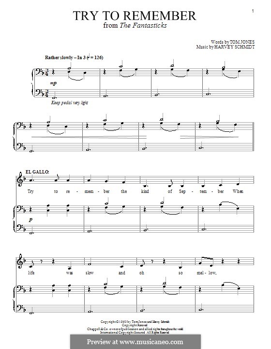 Try to Remember (Jerry Orbach) by H. Schmidt - sheet music on MusicaNeo