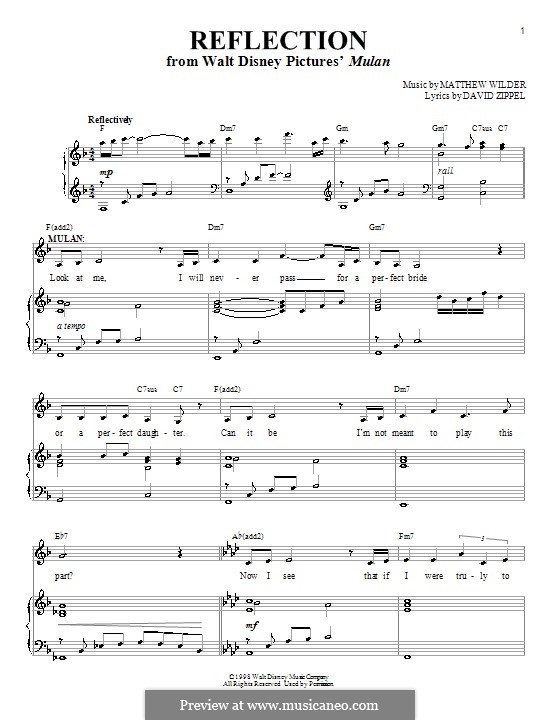 Reflection (from Disney's Mulan) by M. Wilder - sheet music on MusicaNeo