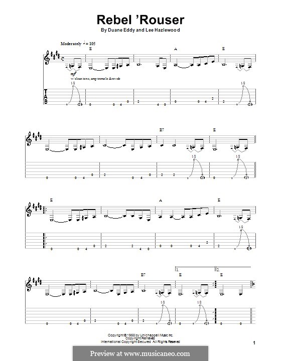Rebel 'Rouser (Duane Eddy) by L. Hazlewood - sheet music on MusicaNeo