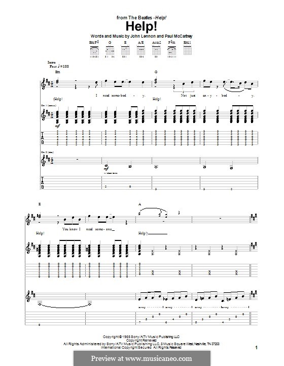 Help! (The Beatles) by J. Lennon, P. McCartney - sheet music on MusicaNeo