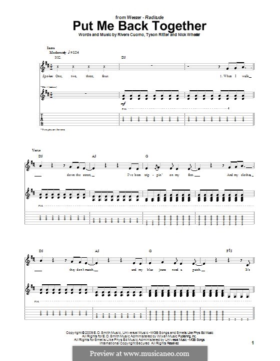 Put Me Back Together (Weezer) by N. Wheeler, R. Cuomo, T. Ritter on MusicaNeo
