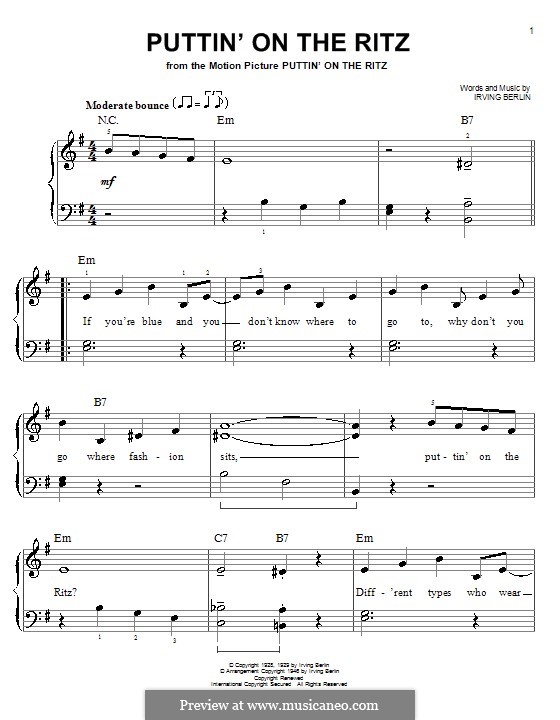 Puttin' on the Ritz by I. Berlin - sheet music on MusicaNeo