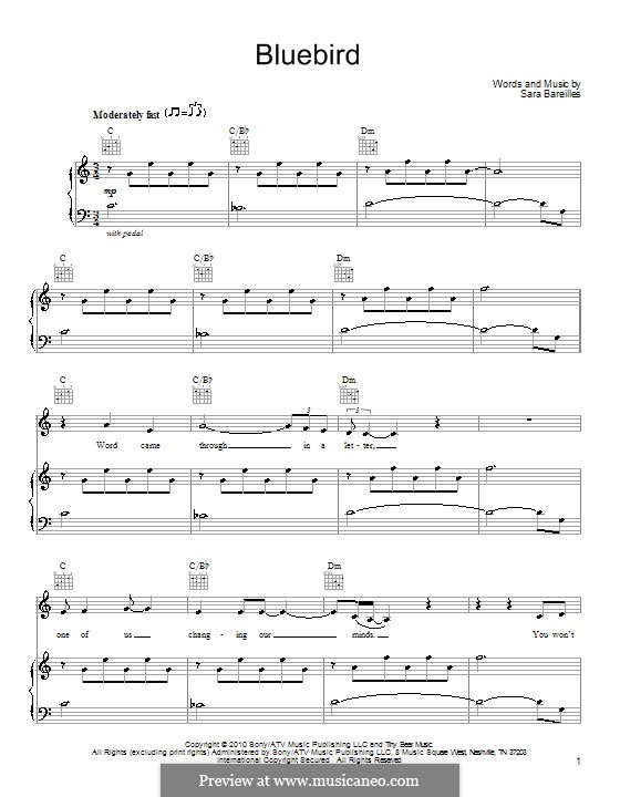 Bluebird by S. Bareilles - sheet music on MusicaNeo
