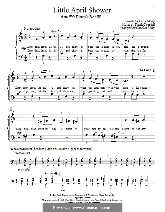 Little April Shower (from Bambi) by F. Churchill - sheet music on MusicaNeo