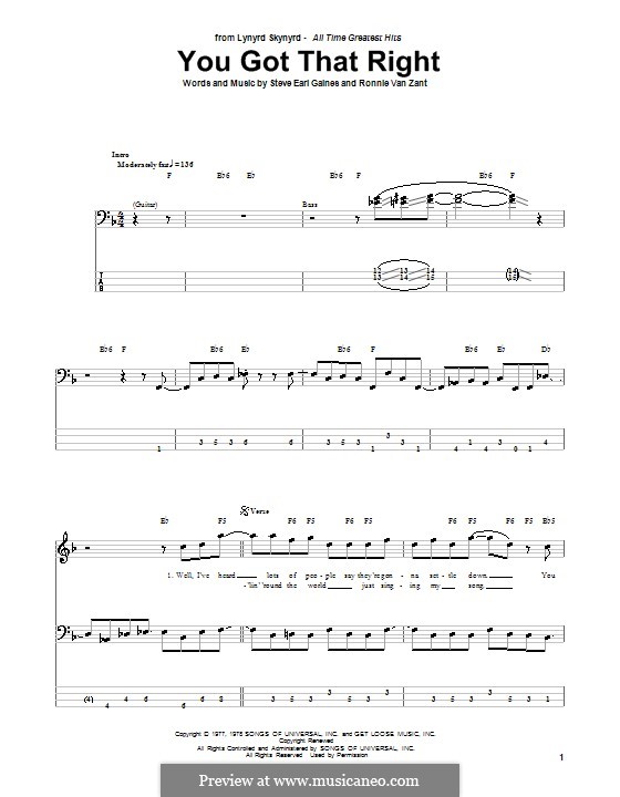 You Got That Right (Lynyrd Skynyrd) by R.V. Zant, S.E. Gaines on MusicaNeo