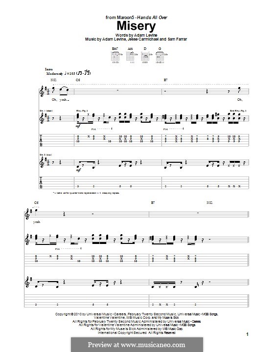 Misery (Maroon 5) by A. Levine, J. Carmichael, S. Farrar on MusicaNeo