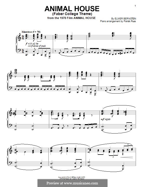 Animal House by E. Bernstein - sheet music on MusicaNeo