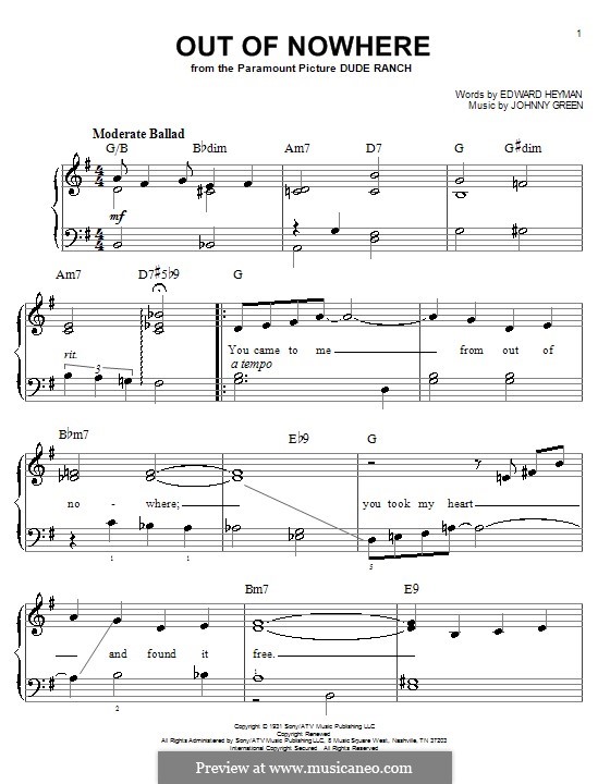 Out of Nowhere by J.W. Green - sheet music on MusicaNeo