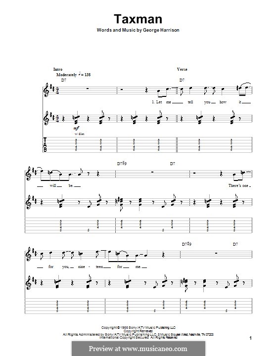 Taxman (The Beatles) by G. Harrison - sheet music on MusicaNeo