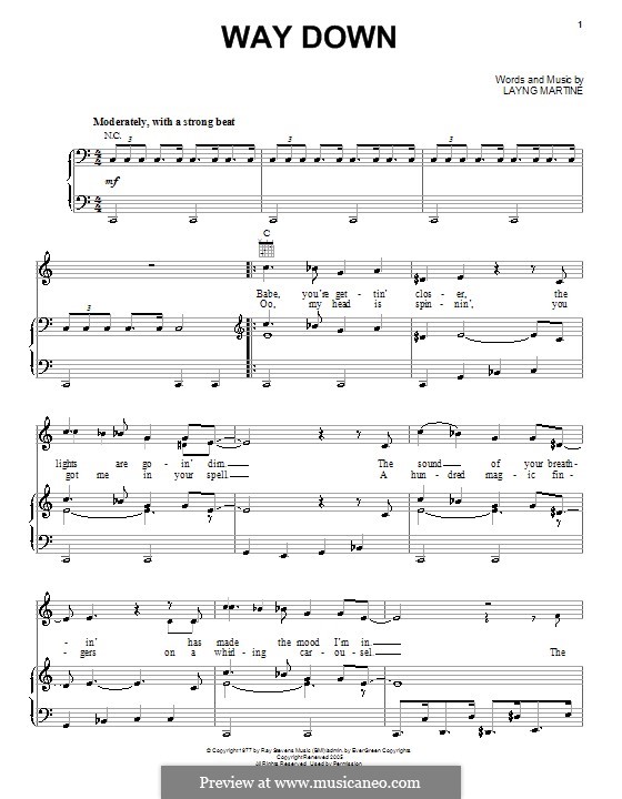 Way Down (Elvis Presley) by L. Martine Jr. - sheet music on MusicaNeo