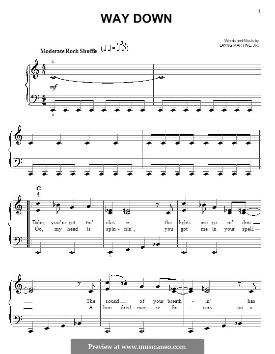 Way Down (Elvis Presley) by L. Martine Jr. - sheet music on MusicaNeo