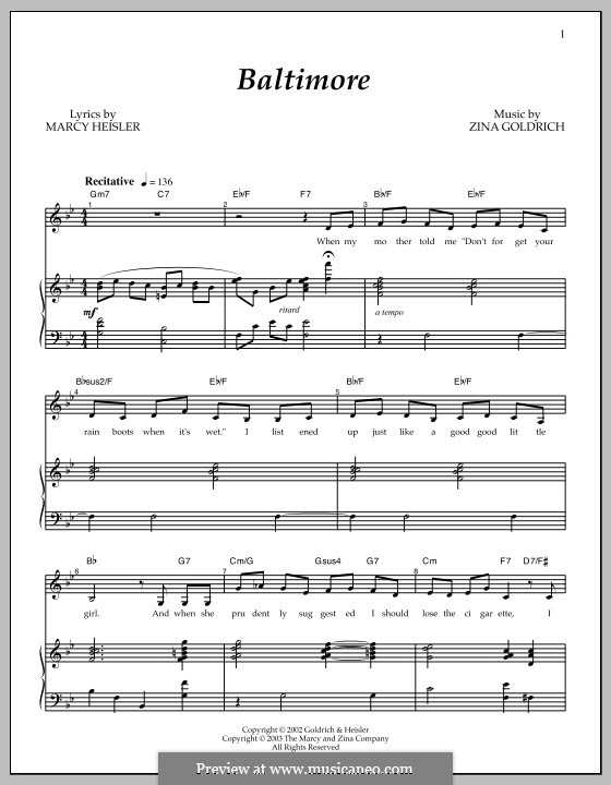 Baltimore by M. Heisler, Z. Goldrich - sheet music on MusicaNeo