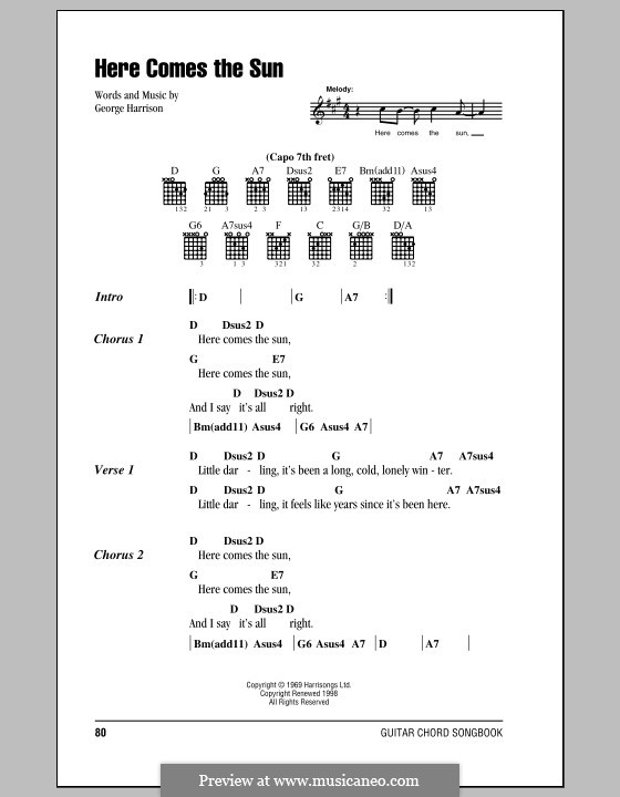 Here Comes the Sun (The Beatles) by G. Harrison - sheet music on MusicaNeo