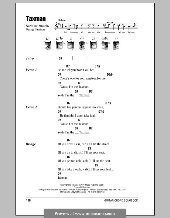 Taxman (The Beatles) by G. Harrison - sheet music on MusicaNeo