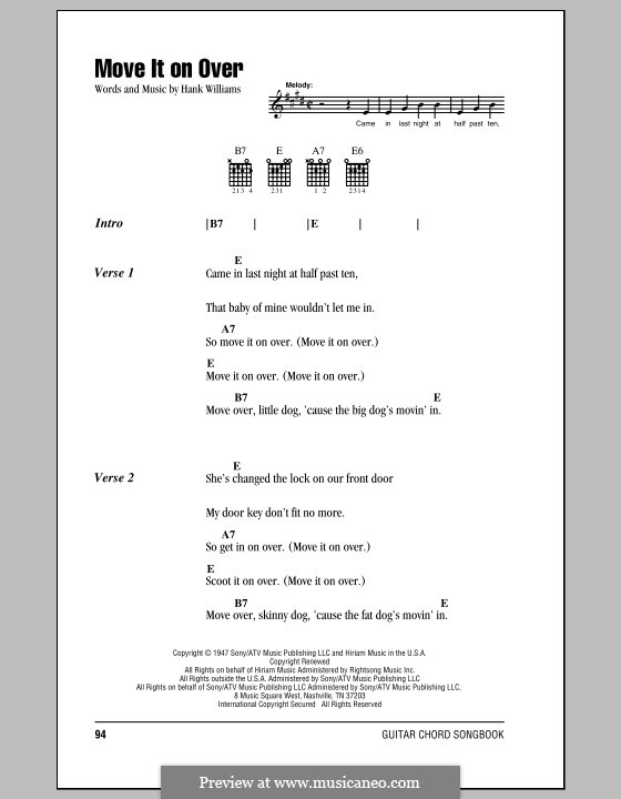 Move It on Over by H. Williams - sheet music on MusicaNeo