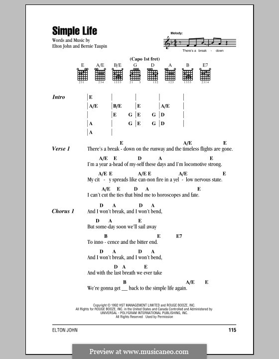 Simple Life by E. John - sheet music on MusicaNeo