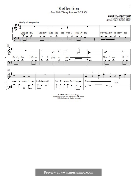 Reflection (from Disney's Mulan) by M. Wilder - sheet music on MusicaNeo