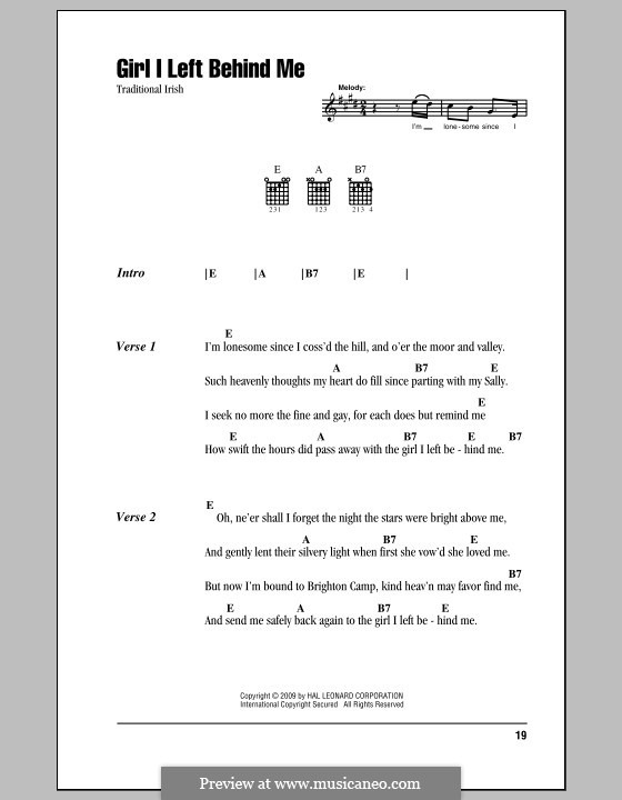 Girl I Left Behind Me by folklore - sheet music on MusicaNeo