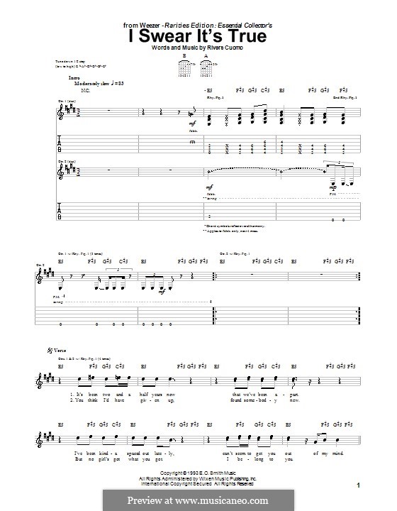I Swear It's True (Weezer) by R. Cuomo - sheet music on MusicaNeo