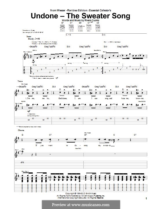Undone - The Sweater Song (Weezer) by R. Cuomo - sheet music on MusicaNeo